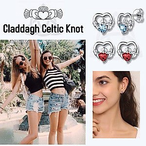 Hypoallergenic 925 Sterling Silver Claddagh Celtic Knot May Birthstone Green Earrings, Birth Stone Jewelry Dainty Cute Stud Heart Shaped Hoop Earrings for Women