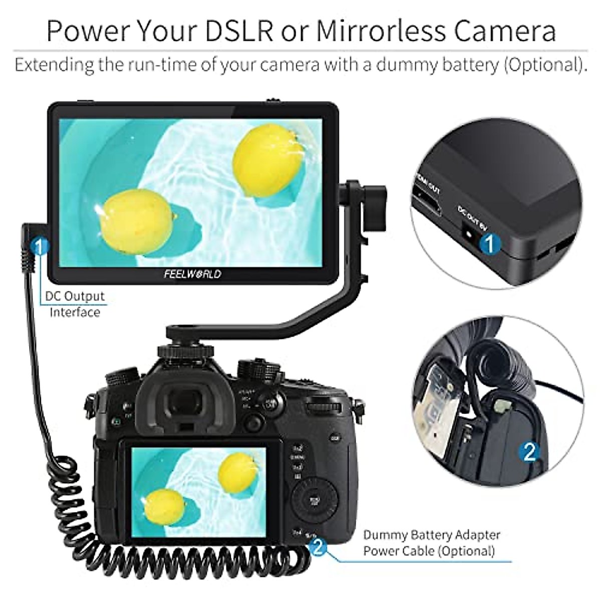 FEELWORLD F6 Plus 6 inch DSLR Camera Field Touch Screen Monitor with HDR 3D Lut Small Full HD 1920x1080 IPS Video Peaking Focus Assist 4K HDMI 8.4V DC Input Output Include Tilt Arm