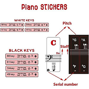 Transparent Removable Piano Keyboard Stickers Thin with Colorful Bigger Letter Used for 88/61/54/49 Keys for Piano Beginner Learning Kids