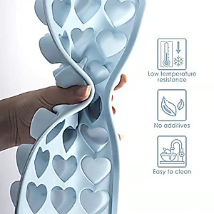 Heart Shape Ice Cube Tray, 21 Holes Silicone Ice Cube Mold with Removable Lid Flexible for Whiskey Cocktail Chocolate Valentine's Day (Blue&Pink)