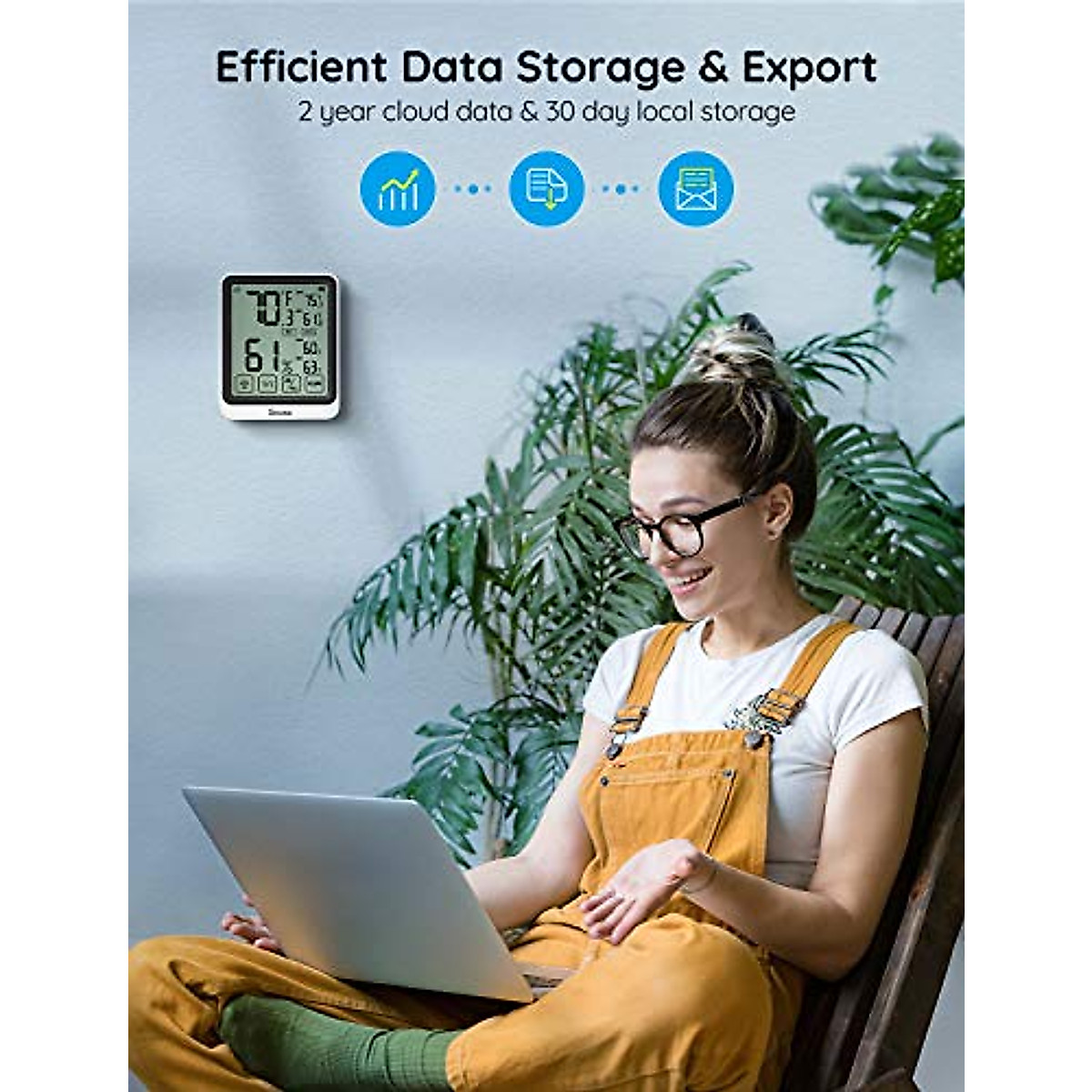 Govee Bluetooth Thermometer Hygrometer with 4.5 Inch Large Backlight LCD Touchscreen, Digital Temperature Humidity Monitor with App Alerts, 2 Years Data Record & Export, for Nursery Room Greenhouse