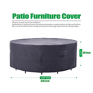 F&J Outdoors Patio Furniture Covers, Heavy Duty Tear Resistant Waterproof UV Resistant Windproof Extra Large Furniture Cover, Grey, 130" Diax35 H