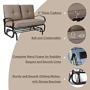 Kozyard Cozy Two Rocking Love Seats Glider Swing Bench/Rocker for Patio, Yard with Soft Cushion and Sturdy Frame (Beige)