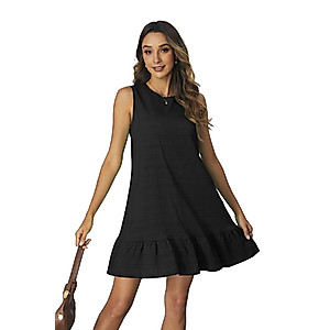 SOLY HUX Women's Ruffle Hem Sleeveless Tank Dress Round Neck Casual Smock Summer Mini Dresses Plain Black