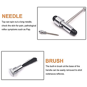 FLYH Buck Neurological Hammer, Tromner Reflex Hammer with Needle and Brush, for Neurologic Reflex Diagnosis and Testing