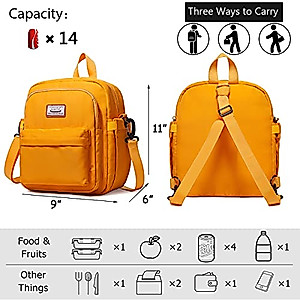 Scorlia Insulated Lunch Bag, Classic Backpack Style Lunch Tote for Women, Large Convertible Lunch Cooler Box with Side pockets for Hiking,Office, Beach, Picnic, Yellow
