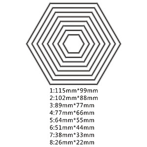 FAWENUCY Scrapbooking Die-Cuts, Layering Frame Metal Cutting Dies for Card Making, Paper Craft Punch Template, Background Embossing Stencils, DIY Album Décor (8 Pcs Hexagon-11.7x10.2cm)