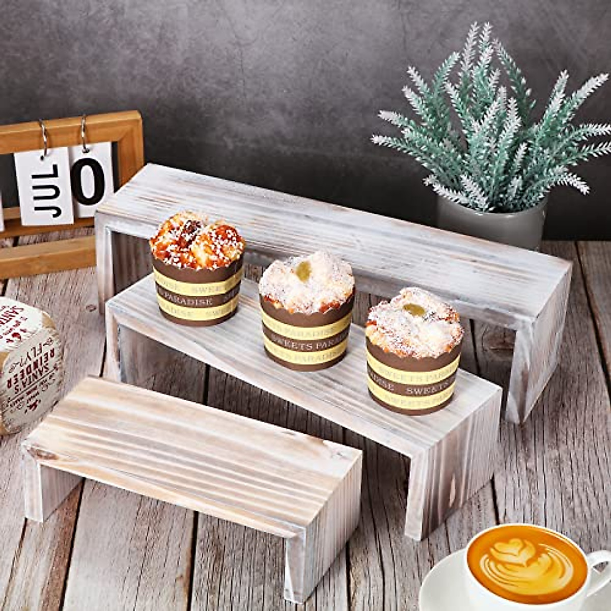 Set of 3 Wood Cake Display Riser Stands Rustic Cupcake Stand Vintage Dessert Donut Stand White Wooden Cake Stands Food Display Stands for Party Food Service Display Risers for Wedding Table Craft