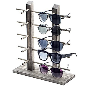 MyGift Sunglasses Display Stand, Vintage Gray Wood Tabletop Eyeglass Storage Rack, Holds up to 10 Pairs of Eyewear