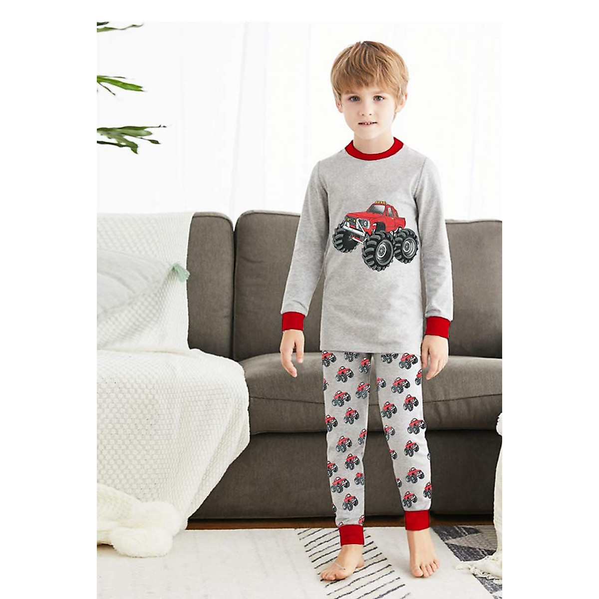Little Boys Gray Pajamas Sleepwear Red Race Car Toddler Pyjamas Pant Sets for 6t Kids