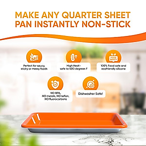 Fitted full coverage silicone pan liner - turn any quarter sheet pan a nonstick baking sheet (2 pack)