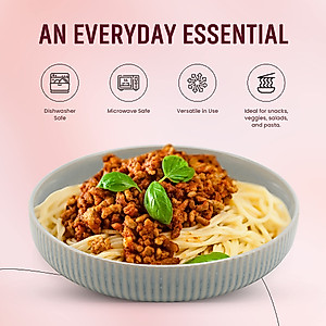 American Atelier 9-Inch Pasta Bowl (Set of 4) - 42 oz Unique Porcelain Dinner Bowls - Versatile Modern Dinnerware for Salads, Soups, Special Occasions & Casual Dining (Light Blue)