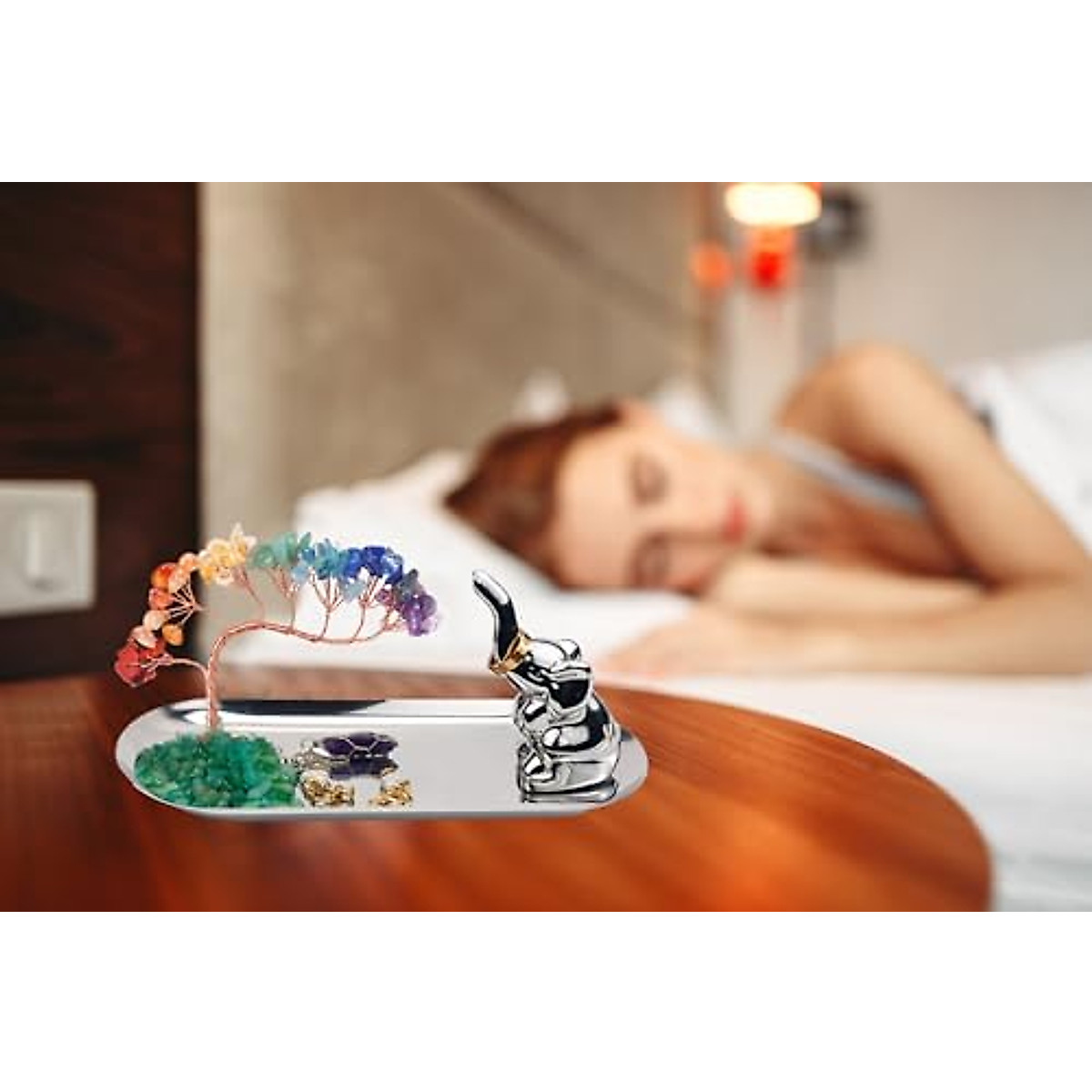 Carselage Elephant Ring Holder for Jewelry, Elephant Gifts for Women, Chakra Crystal Tree Ring Dish Earrings Box Organizer Trinket Tray, Living Room Bathroom Home Decoration, Mothers Day Mom Gifts