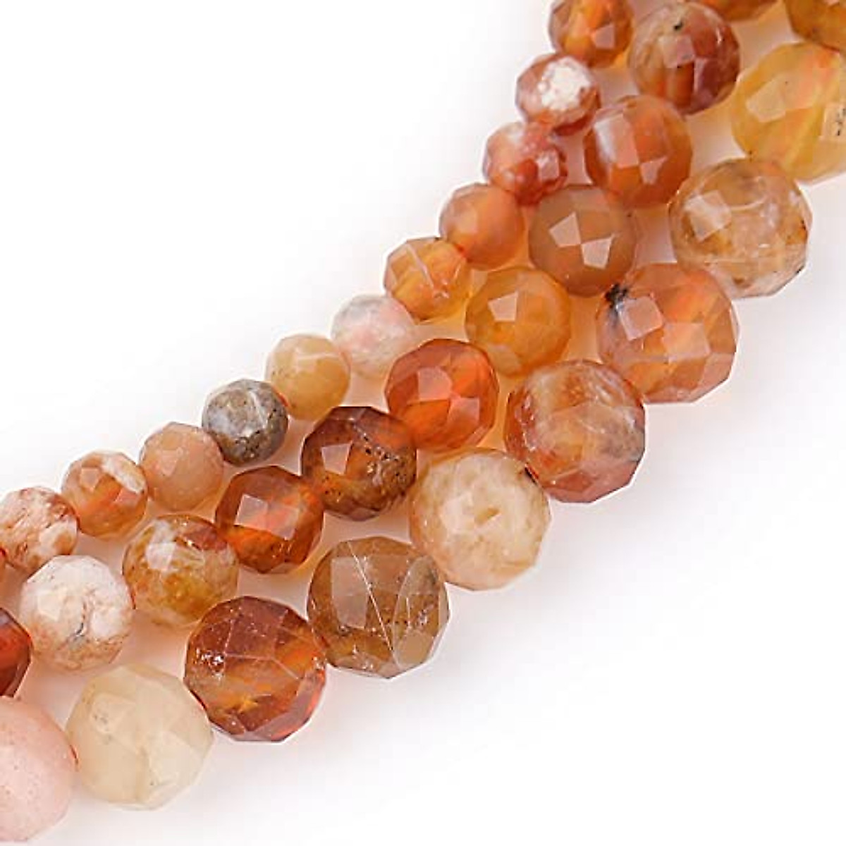 JOE FOREMAN AA Grade 4mm Natural Orange Fire Opal Gemstone Quartz Faceted Round Tiny Small Spacer Beads for Jewelry Making Bracelet Earrings Charms Full Strand 15"