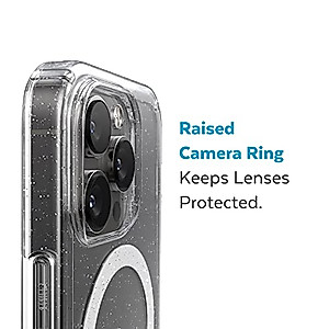 Speck Clear iPhone 14 Pro Case - Slim, Built for MagSafe, Scratch Resistant & Drop Protection Clear Phone Case - Anti-Yellowing for 6.1" iPhone 14 Pro Case Dual Layer - Platinum Glitter GemShell