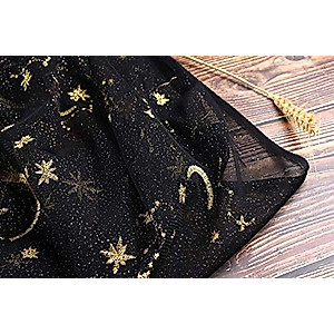 2 Colors Ivory and Black Tulle 3D Embroidery Mesh Lace Fabric Gold Star Gauze Fabric Wedding Fabric 51 Inches Width Sale by Yard (Black)