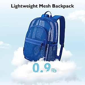 mommore Mesh Backpack with Pencil Bag for School Heavy Duty Mesh Bookbag with Reinforced Padded Straps See Through Backpack for Diving, Working, Travelling, Beach, Gym, Blue