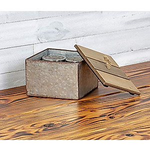 Red Co. 7" W x 7" D Rustic Galvanized Metal Square Storage Box with Wooden Lid - Country Style