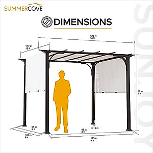 Sunjoy 10 x 10 ft. Pergola, Outdoor Patio Brown Steel Classic Frame Pergola with Retractable White Canopy Shade for Backyard, Garden Activities