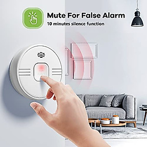 Smoke Detector with Photoelectric Sensor, Fire Alarms Smoke Detector 10 Year Battery Operated with LED Indicator & Silence Button, Smoke Alarm for Home and Kitchen GW208B, 2Packs
