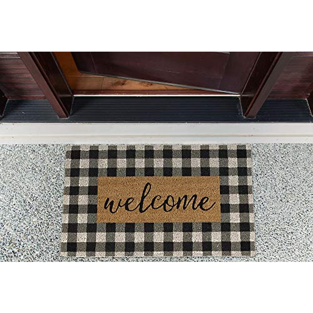 DII Natural Coir Doormat Collection Decorative Checkered Mat with PVC Backing, 17x29, Welcome
