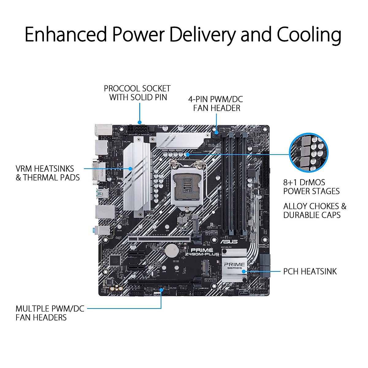 ASUS Prime Z490M-PLUS LGA 1200 (Intel® 10th Gen) Z490 Micro ATX Motherboard (Dual M.2, DDR4 4600, 1 Gb Ethernet, USB 3.2 Gen 2 USB Type-A®, Thunderbolt™ 3 Support, Aura Sync RGB)