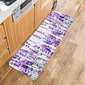 LooPoP Kitchen Comfort Mat 1 Pc Lavender Flower Pattern Waterproof Anti-Fatigue Standing Mats Wipeable Rugs for Kitchen Purple 18inx47.2in(45x120cm)