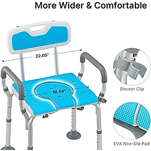 HEAO 3 in 1 Shower Chair Heavy Duty 400LBS, Bath Stool with Arms and Backrest, Padded Shower Seat with Cut Out Opening for Easy Access to Cleanse Intimate Areas (4 Big Suction Cups & 4 Rubber Tips)
