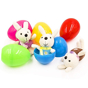 CAKKA Easter Eggs with Toys Inside, 12 Pack Prefilled Easter Eggs with Bunny Animal Plush, 3” Pre Filled Plastic Easter Eggs, Easter Fillers Stuffers Toys for Toddlers 1-3 Baby Girls