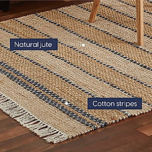 Pebble & Crane - Aberdeen Rug - Woven Throw Rug - Jute and Cotton - Area Rug for Kitchen, Living Room, Bedroom, and More - Tassel Trim - 27” x 45” - Grey