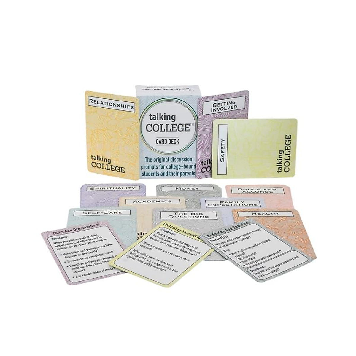 Talking College English Edition Conversation Card Deck - Educational, Health & Safety Cards w/Multiple Dialogue Prompts for Academics, Self Care, Relationships and Family Expectations - 110 Cards