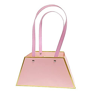 DAWN FLAME 4PCS Portable Gift Bag Bouquet Wrapping Paper Bag Waterproof Portable Flower Arrangement Bag Birthday Wedding Holiday Party Gift Bag Florist Supplies (Pink), 8.27x3.94x5.12IN