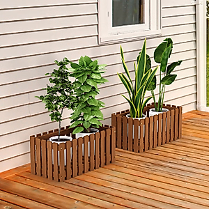 Furinno FG18453 Tioman Hardwood Patio Furniture Outdoor Slat Style Flower Planter Box, Natural