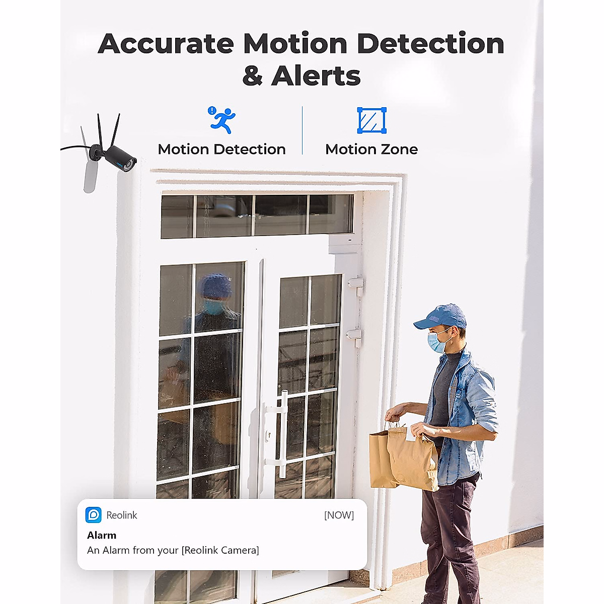 4MP WiFi OutdoorCam Bundle, White and Black, 2.4/5GHz WiFi, 100ft Night Vision, IP66 Waterproof, Smart Person/Vehicle Detection, Works with Google Assistant, RLC-410W