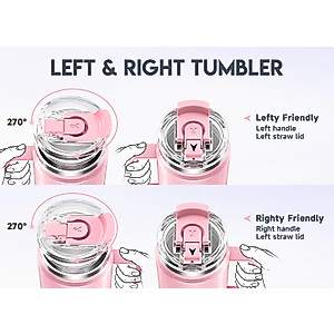 Meoky 40oz Tumbler with Handle, Stainless Steel Travel Mug with 2-in-1 Straw and Sip Lid, Vacuum Insulated Coffee Mug, 100% Leak Proof, Keeps Cold for 34 Hours or Hot for 10 Hours (Flamingo)