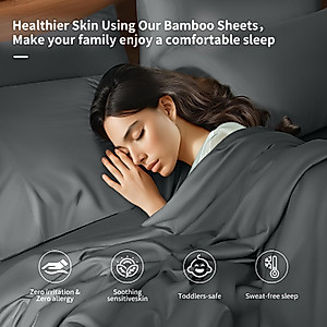 Shilucheng 6-Piece Sheets Set，Rayon Derived from Bamboo_ Sheets, Cooling & Breathable Bed Sheets, Silky Bedding Sheets & Pillowcases, 16 Inch Deep Pockets(Queen,Dark Grey)