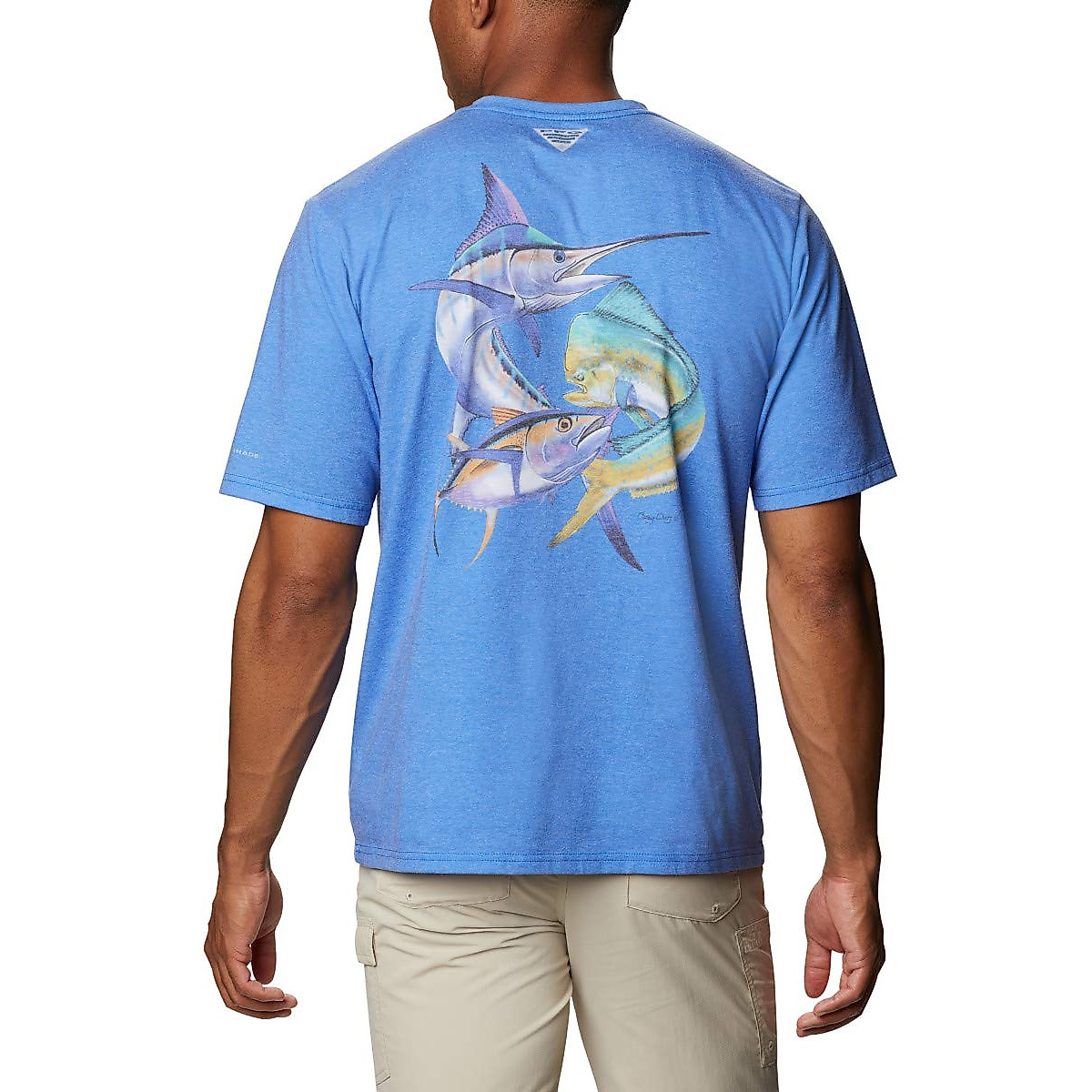 Columbia Men's PFG Carey Chen Graphic Short Sleeve, Vivid Blue/Offshore Slam, Small