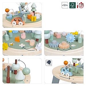 Janod J04402 Sweet Cocoon Wooden Activity Multi-Play Table Toddlers – Fine Motor Development – Non-Slip Feet – Water Painted and FSC Certified – Suitable for Age 1 Year and Above