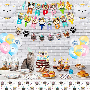 Cat Birthday Party Supplies,167pcs Cat Birthday Decorations&Cat Theme Tableware Set-Cat Party Plates Napkins etc Cat Themed Birthday Party Supplies