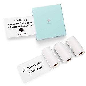 Phomemo M02 Mini Printer- Bluetooth Thermal Photo Printer with 3 Rolls Transparent Sticker Paper, Compatible with iOS + Android for Plan Journal, Study Notes, Art Creation, Work, Gift