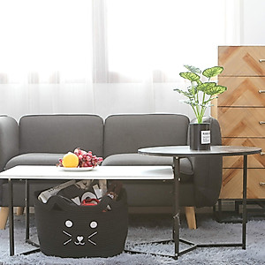 Sea Team Large Cotton Rope Storage Basket with Handles, Woven Storage Bin, Nursery Storage Box, Toys Clothes Organizer, Fabric Pet Storage Basket, Nest for Cat, Dog, 16.5 x 11.8 x 11 inches, Black