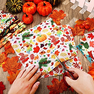 Frienda 20 Pcs Fall Fabric Squares Thanksgiving Autumn Patchwork Fabrics Fat Quarters Fall Fabric Bundles Maple Leaf Turkey Square Fabric for Fall Sewing DIY Crafts