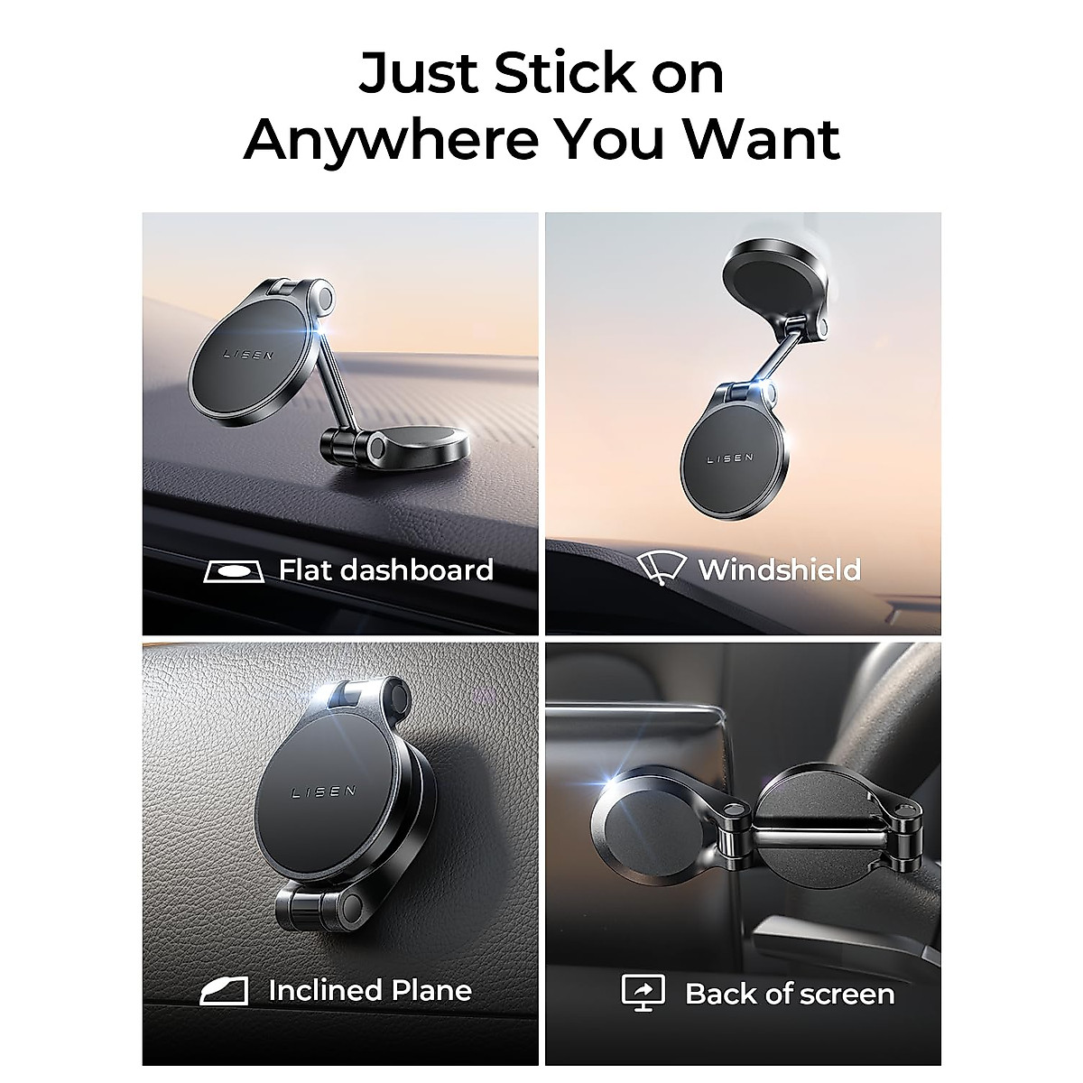 LISEN Strongest Magnetic Car Mount 360° Rotatable Dash Cell Phone Holder Car Hands Free *2