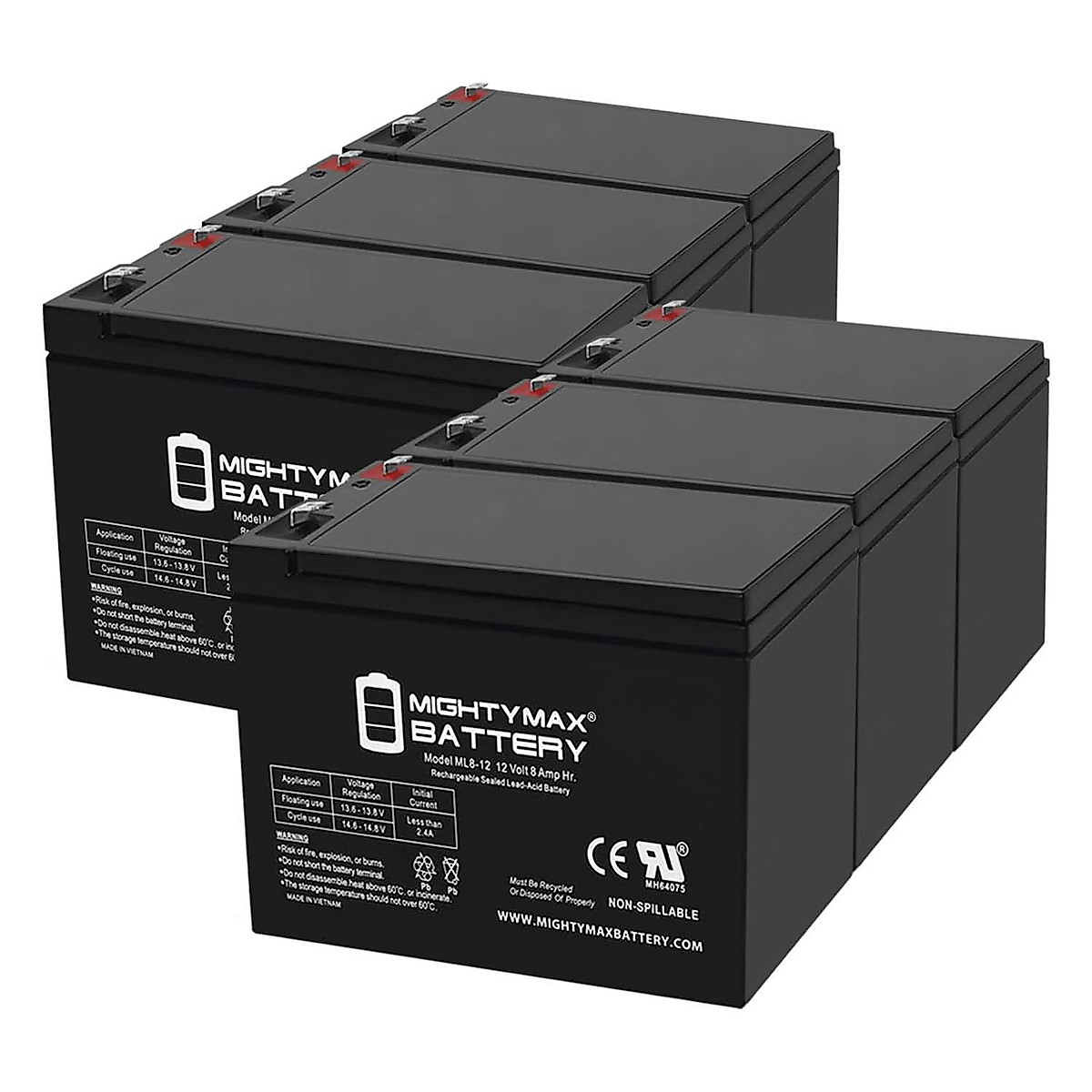 12V 8Ah Battery Replaces Liftmaster CSW24V Swing Gate Opener - 6 Pack