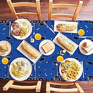 Graduation Party Decorations Class of 2023 Blue Graduation Tablecloths 3PCS Congrats Grad Disposable Plastic Table Covers for College High School Graduation Party Supplies 70x43 Inch