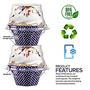 Stock Your Home Individual Plastic Cupcake Containers Disposable with Connected Airtight Dome Lid (50 Count) Clear Single Cupcake Container, BPA Free