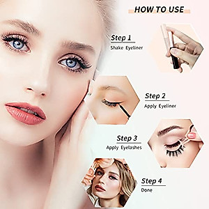 Magnetic Eyelashes Set, Magnetic Lashes Natural Look, 10 Pairs Reusable False Eyelashes with 2 Magnetic Eyeliner & Tweezers - No Glue