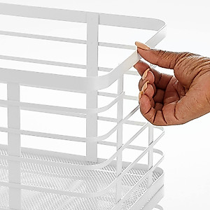 mDesign Metal Steel Wire Storage Basket Bin w/Built-in Handle, Open Top Industrial Design for Closet, Shelf Organization; Organize Clothes, Accessories, Carson Collection - 6 Pack - Matte White