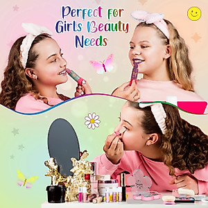 Hot Focus Toddler Makeup Kit - Girls Makeup Kit with Mood Change Lipsticks and Colorful Eyeshadow Palette - Kid-Friendly, Washable Little Girl Makeup & Pretend Play Set (Applicator Included)