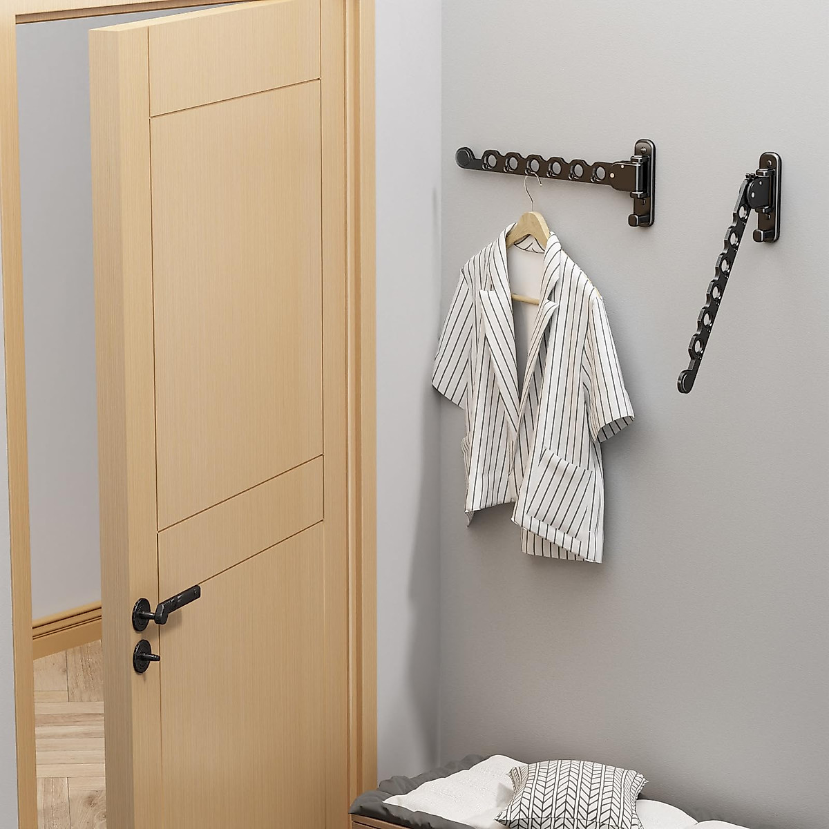 Danpoo Clothes Drying Rack Foldable Wall Mounted Laundry Drying Rack Clothing Coat Hanger Clothes Dryer Black